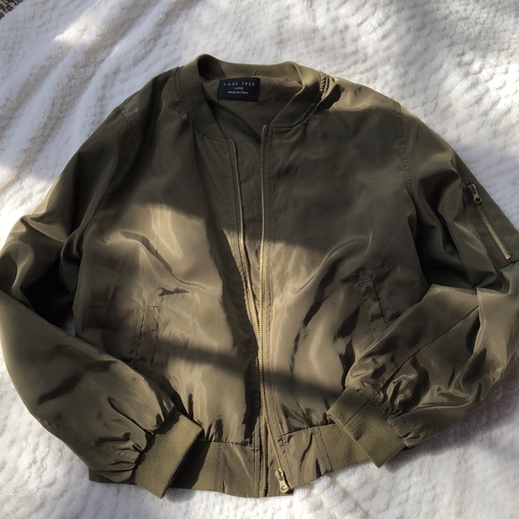 Love Tree | Jackets & Coats | Love Tree Olive Green Bomber Jacket ...